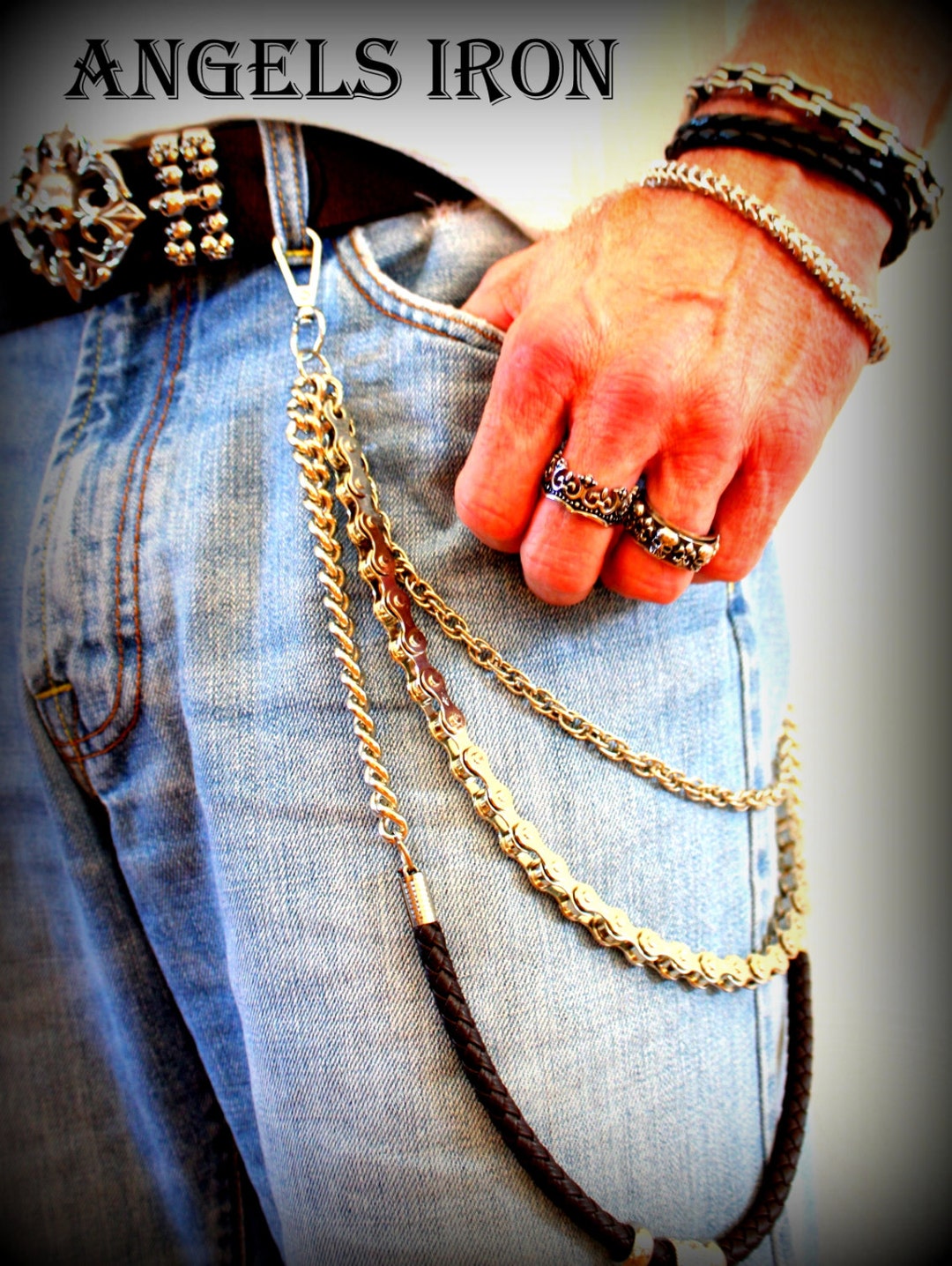 Jean Chain Men Two Strand Leather Key Ring Jean Biker Chains High ...