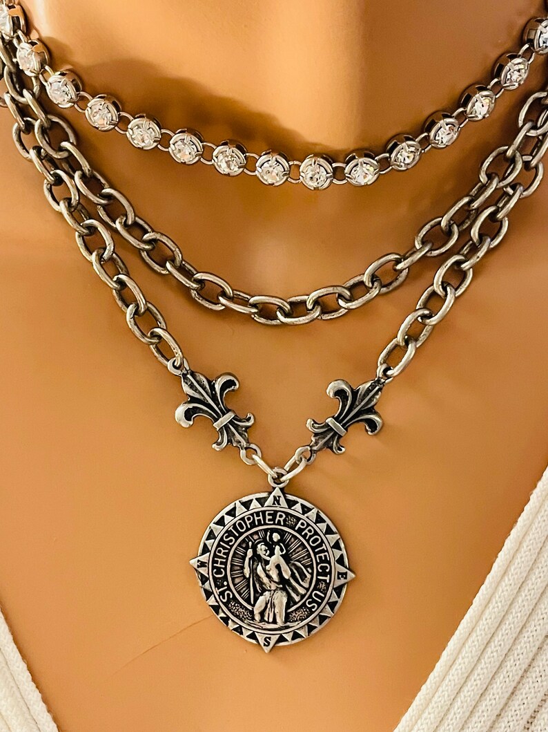 Silver Saint Christopher Pendant Necklace Antique Gold St - Etsy