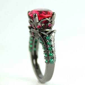 Black Gold Ring Ruby Red Green Unique Rose Inspired Gothic Goth ...