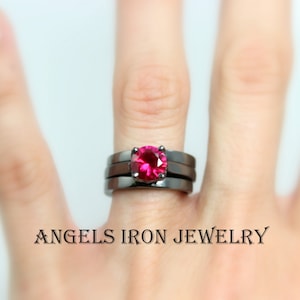 Black Gold Engagement Ring Set Women High Quality Ruby Red Wedding ...
