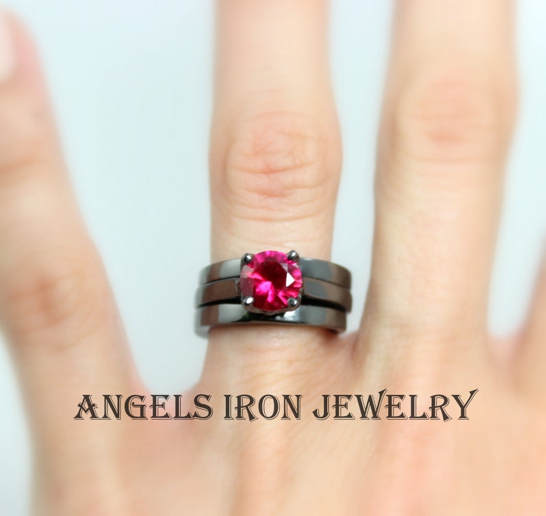 Black Gold Engagement Ring Set Women High Quality Ruby Red - Etsy