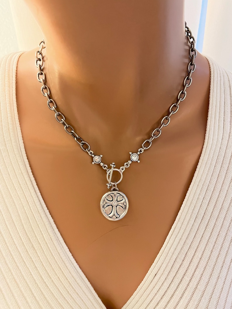 Silver Cross Choker Necklace Thick Chain Choker Women Gothic Cross ...