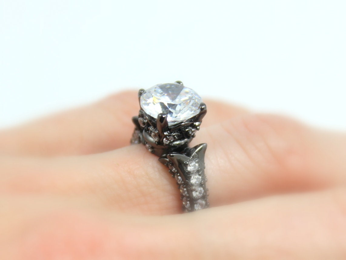 Black Ring for Women Gothic Engagement Riings Wedding Ring - Etsy