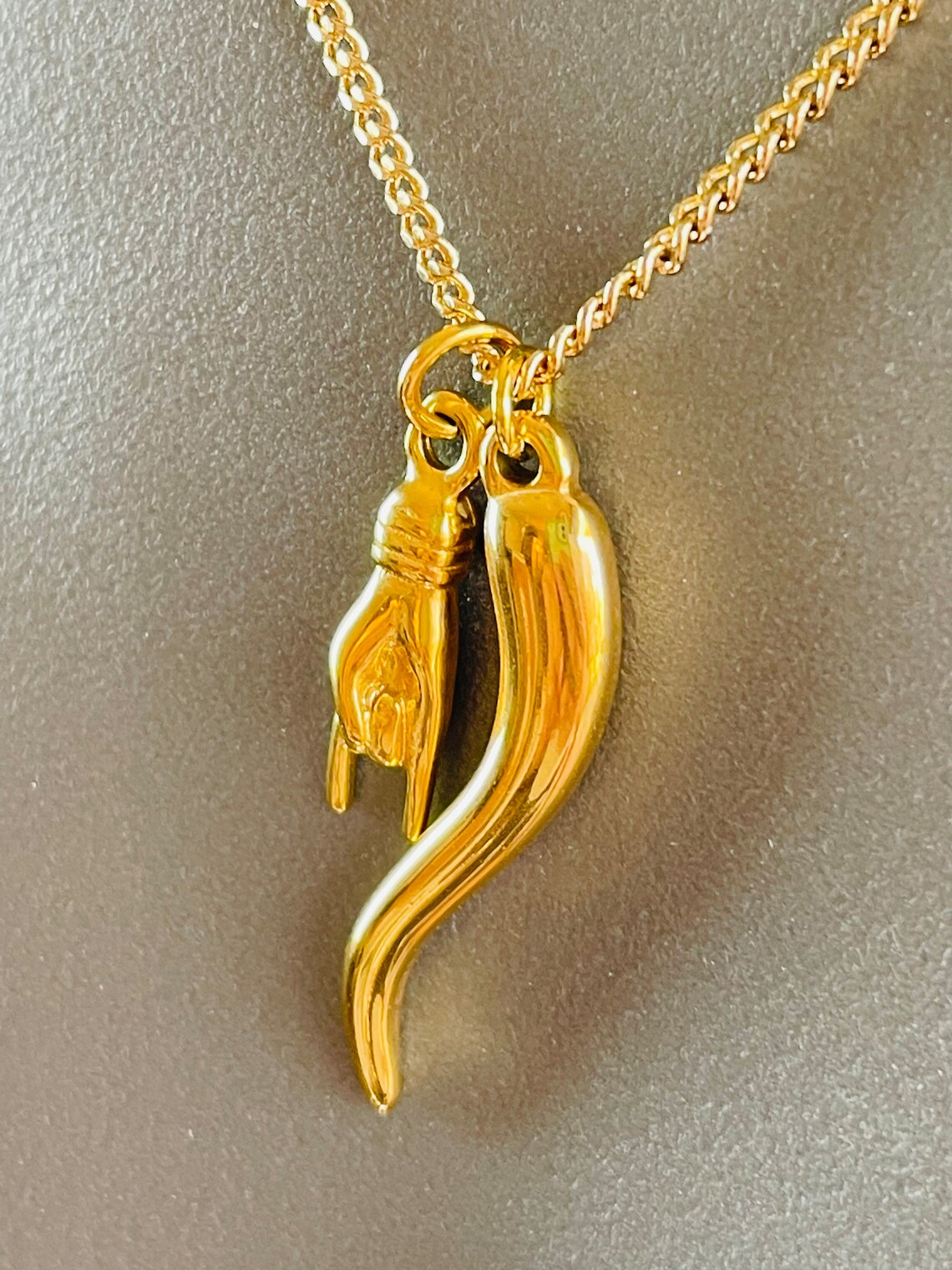 Men’s Stainless Steel Gold Mono Cornuto Pendant Necklace Hand Horn Men ...