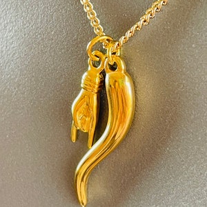 Men’s Stainless Steel Gold Mono Cornuto Pendant Necklace Hand Horn Men ...
