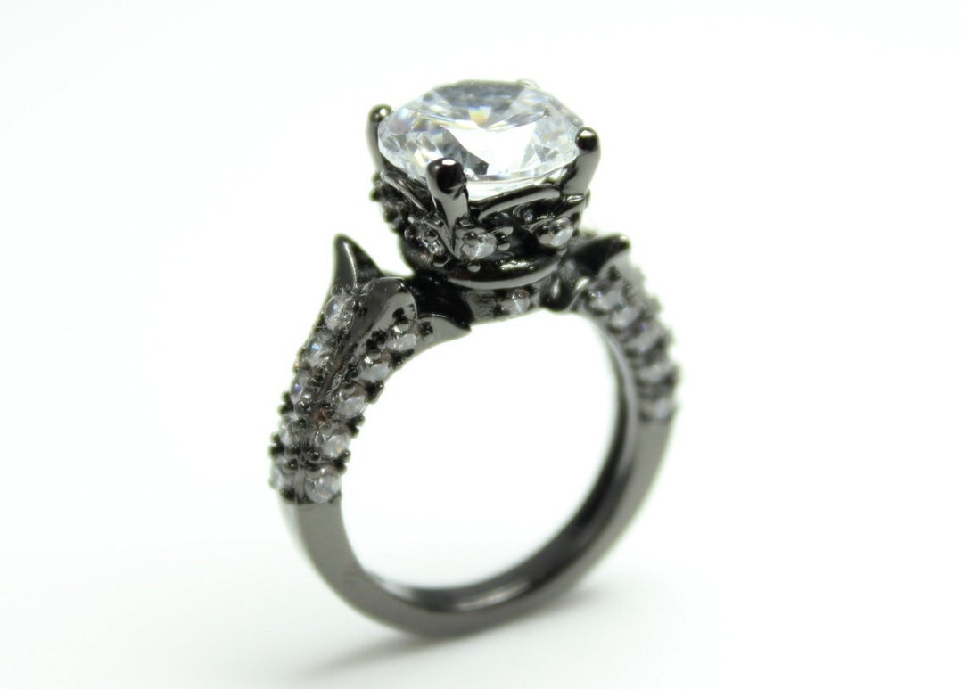 Black Ring for Women Gothic Engagement Riings Wedding Ring Promise Ring ...