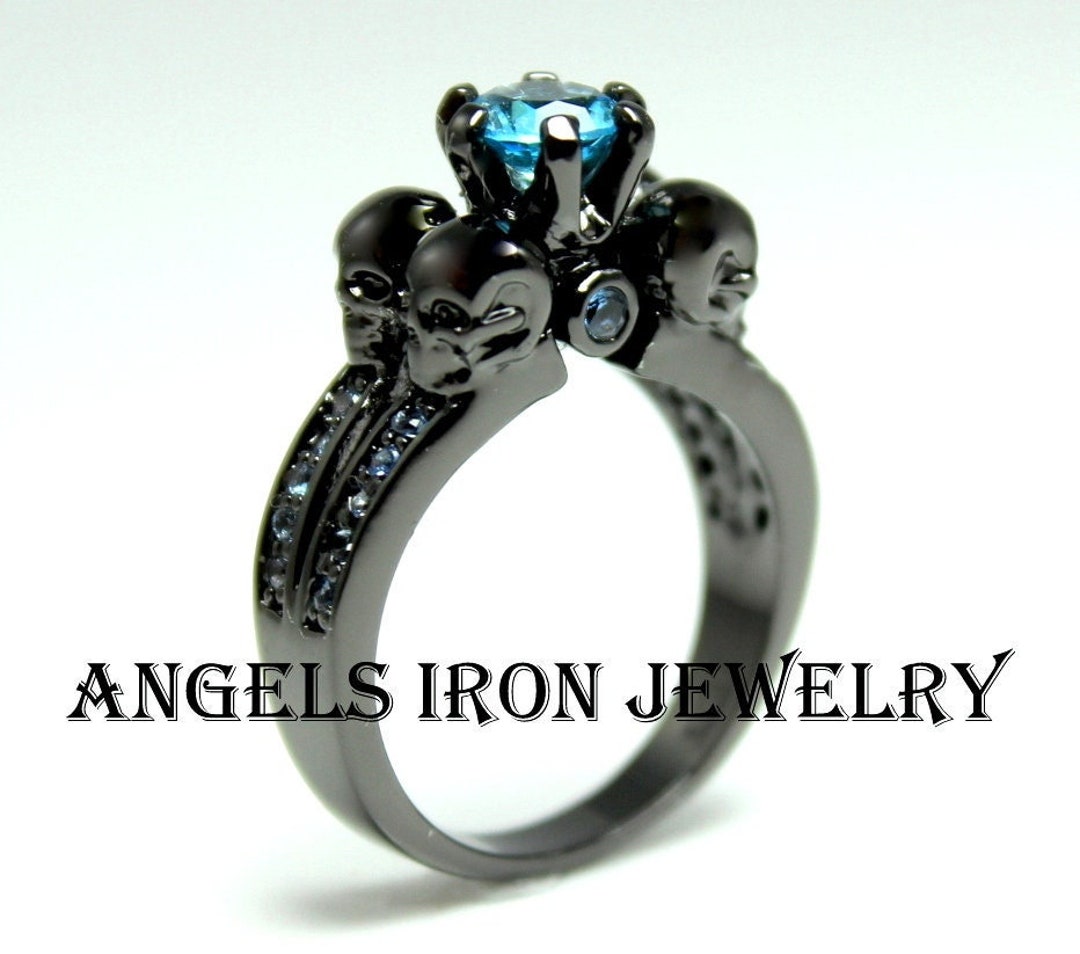 Black Skull Ring Women Wedding Engagement Anniversary Promise Rings ...