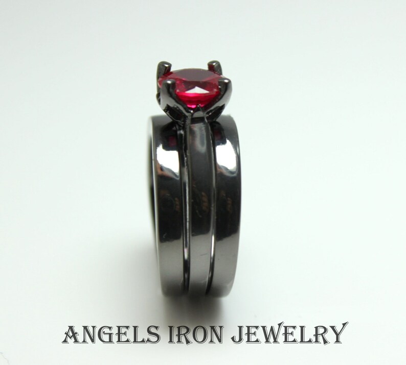 Black Gold Engagement Ring Set Women High Quality Ruby Red - Etsy