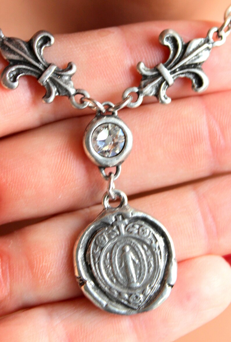 Antique Silver Mother Mary Chain Choker Miraculous Medal Wax - Etsy
