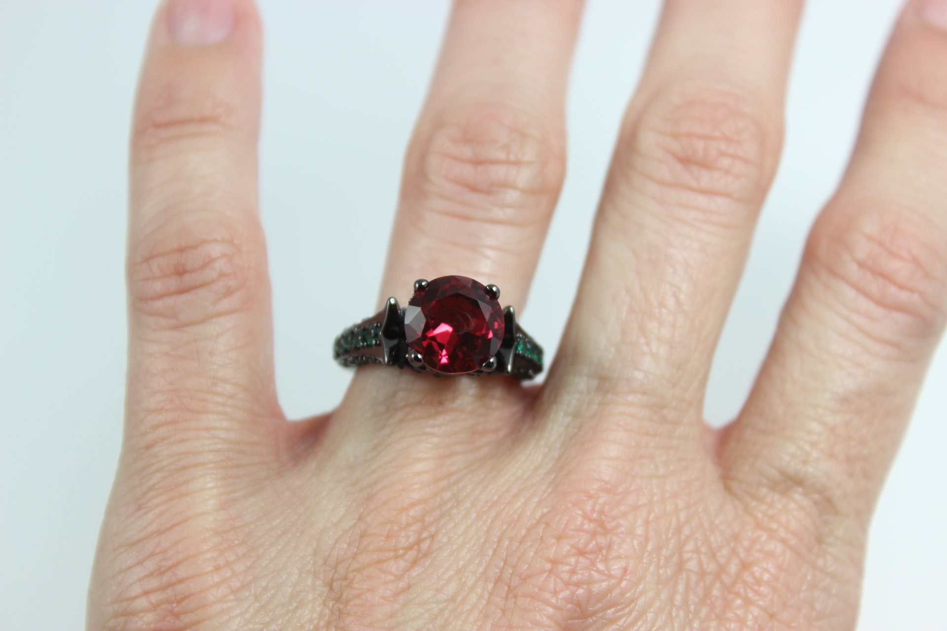 Black Gold Ring Ruby Red Green Unique Rose Inspired Gothic Goth ...