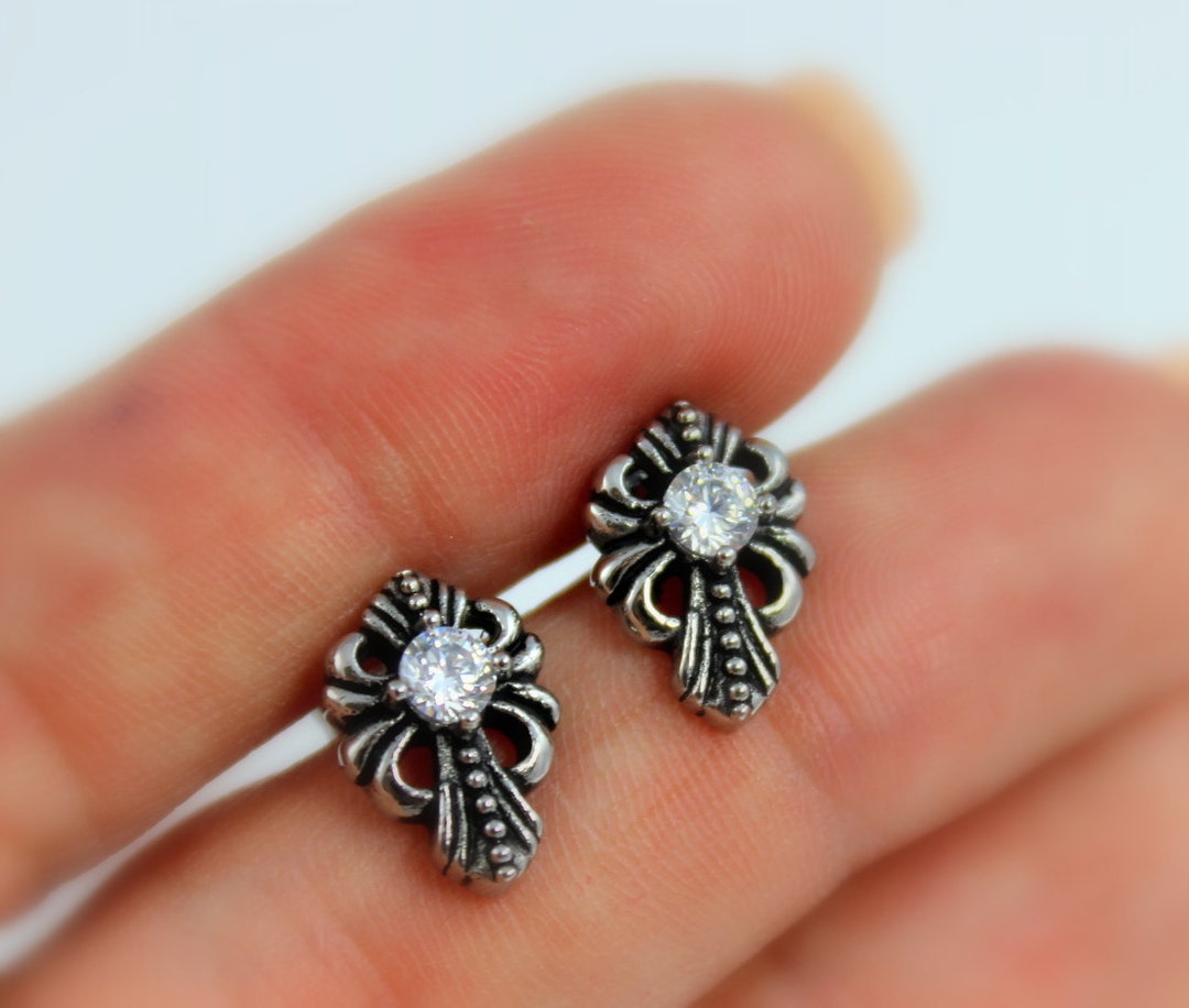 Cross Earrings Stainless Steel Gothic Stud Earring Women Mens Crystal ...