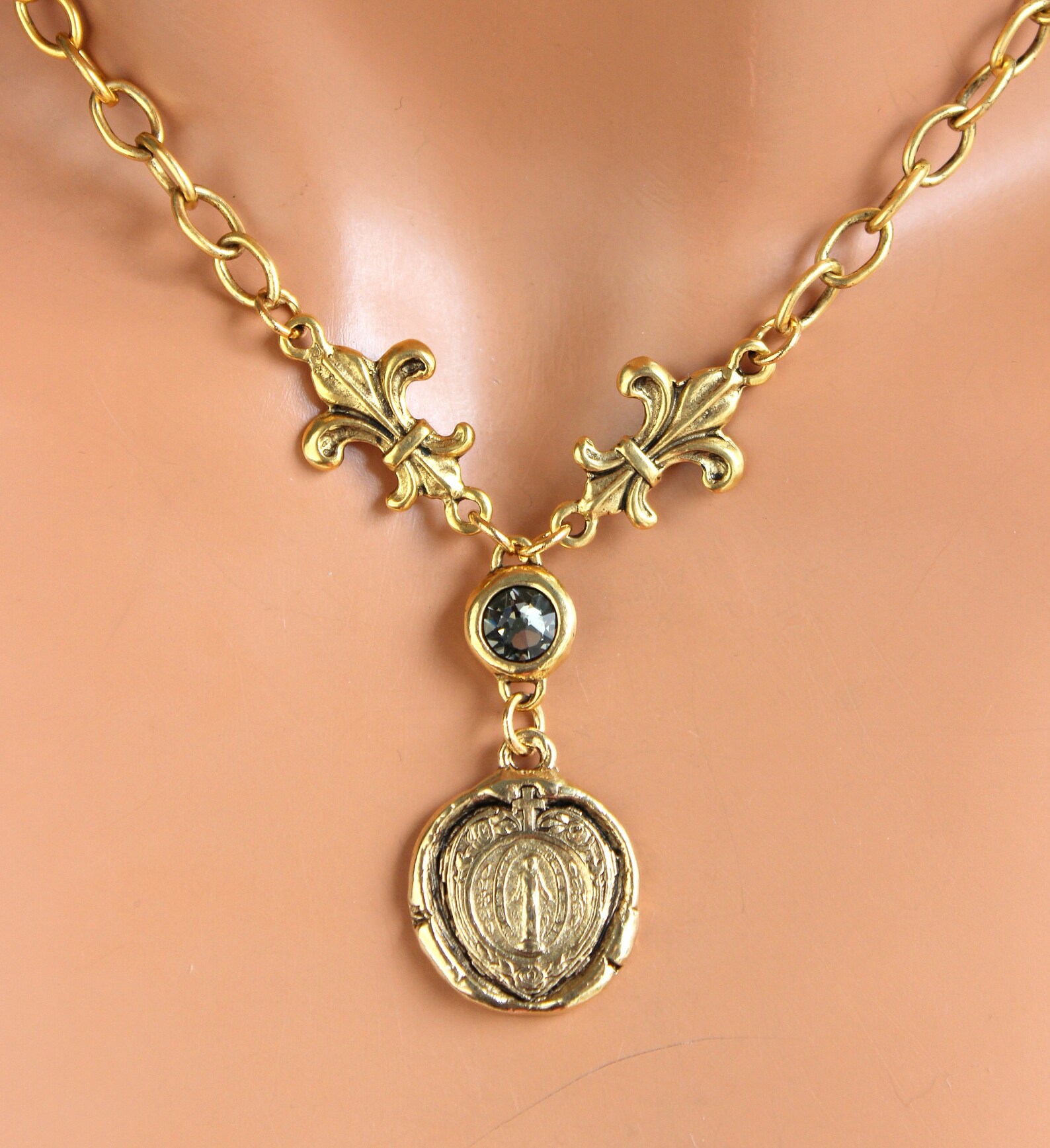 Antique Silver Mother Mary Chain Choker Miraculous Medal Wax - Etsy