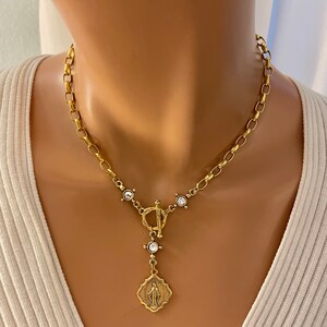 Gold Merry Miraculous Necklace, Mary Pendant Necklace, Antique Silver ...