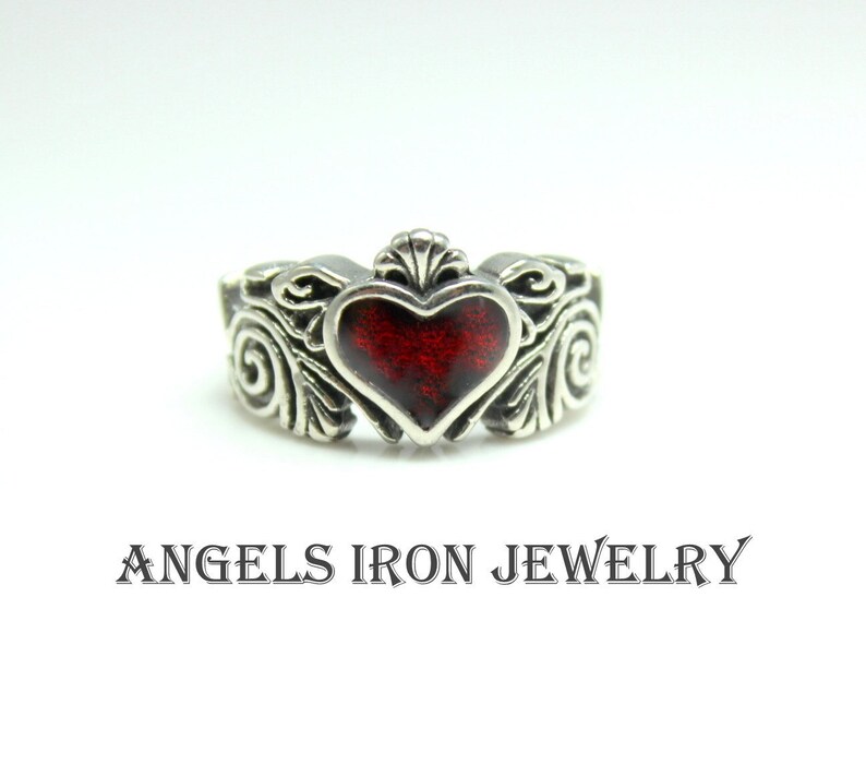 Claddagh Ring Stainless Steel Blood Red Heart Crown Symbolic Love Rings ...