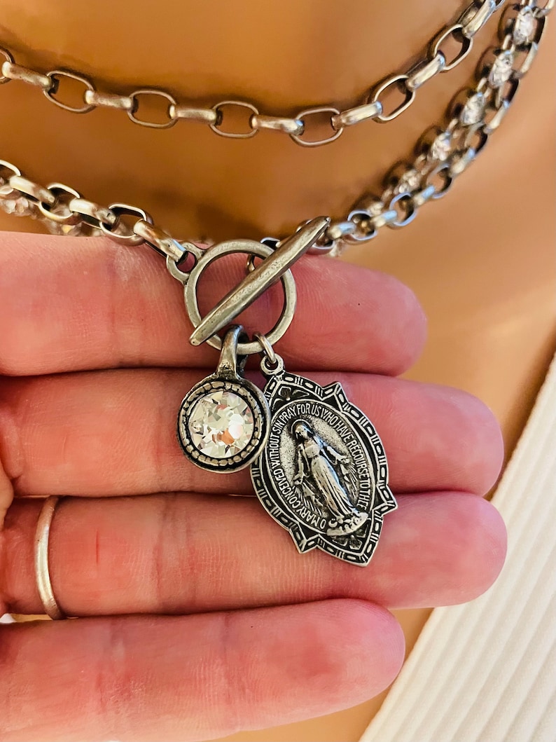 Antique Silver Miraculous Mary Necklace SET, CZ Choker - Etsy