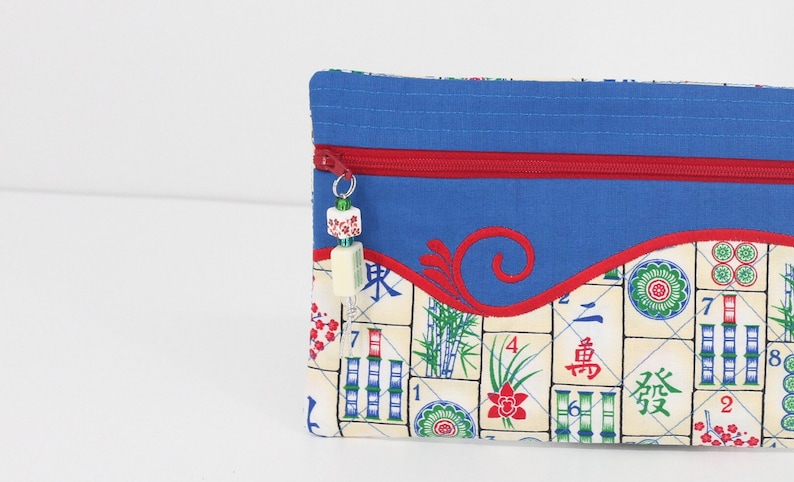 Mahjong Themed Quilted and Embroidered Bag Clutch Purse Mahjong ...