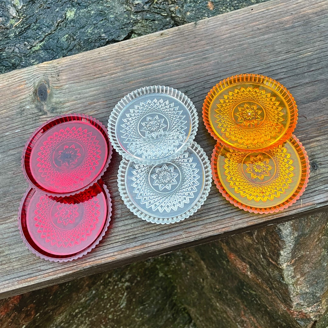 6 Plastic Coasters, 1960s Diamond Embossed Coasters, Vintage Home ...