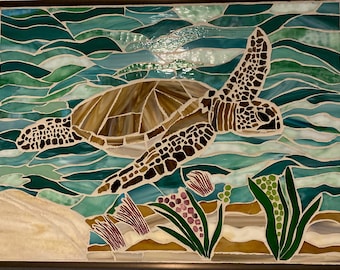 Framed Turtle Stained Glass Mosaic Wall Tile - Etsy