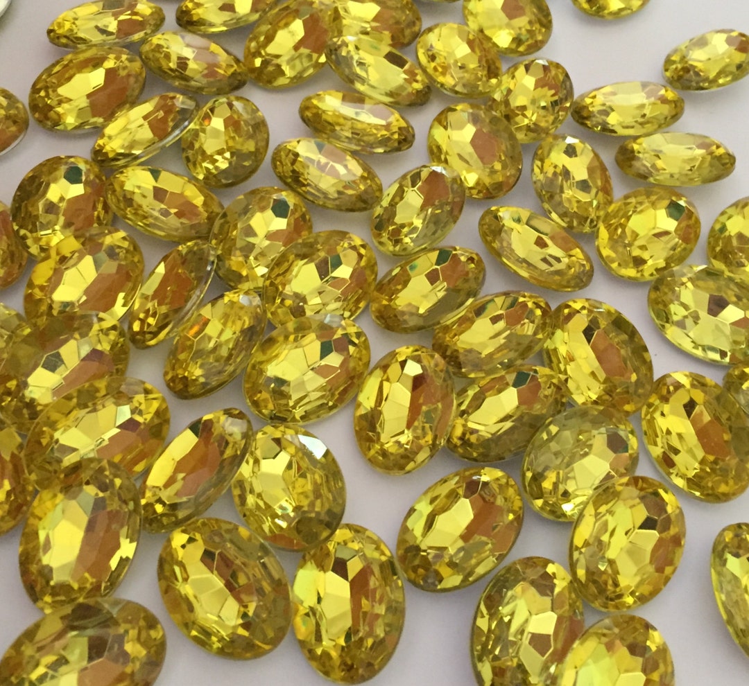 Vintage Jonquil Yellow Oval Rhinestones, Acrylic, NOS, 100 Pieces, 25MM ...