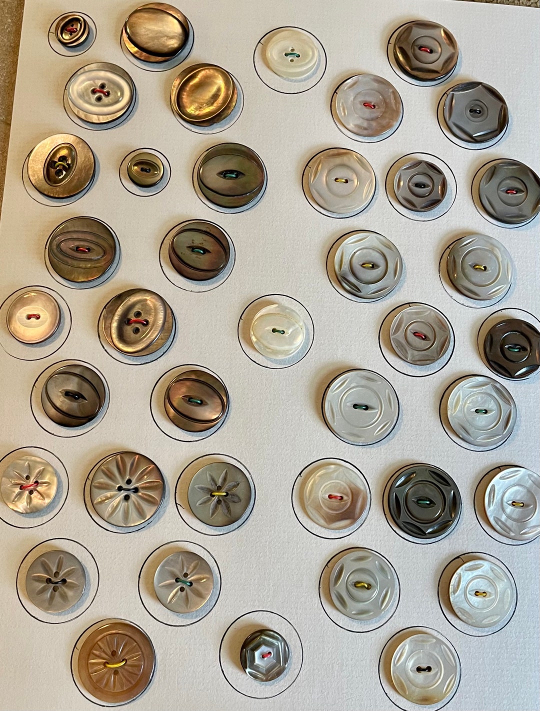 Vintage Abalone & MOP Button Collection: 40 Carved Shell Buttons - Etsy