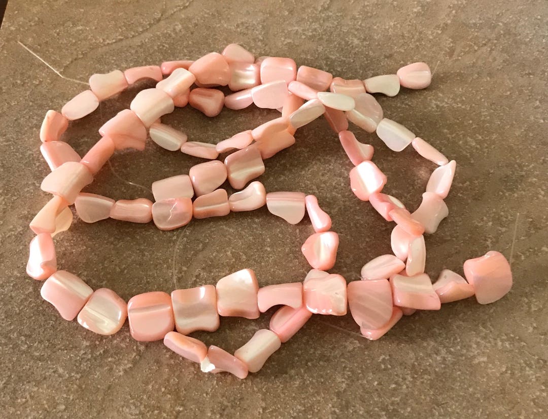 3 Strands 15" Pink MOP Shell Beads, Mother of Pearl Beads, MOP Nuggets ...