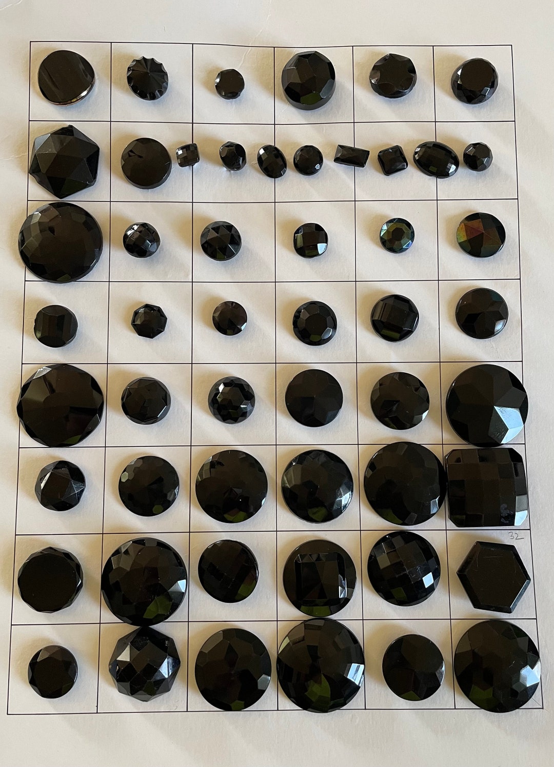 Antique Black Faceted Button Lot, Assorted Shapes and Sizes, 50 Total ...