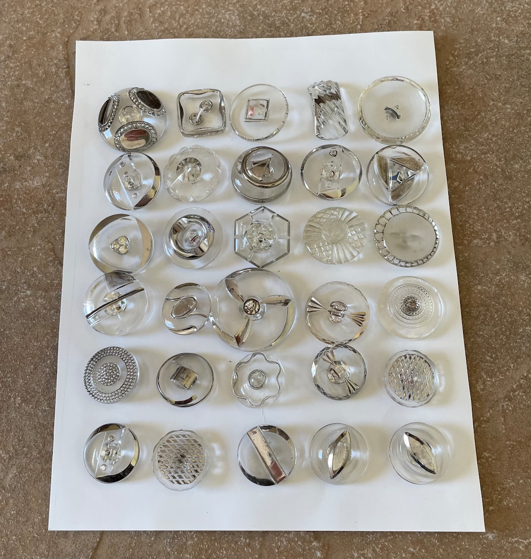 Vintage Clear Glass Buttons Silver Luster, Instant Collection, 30 Total ...