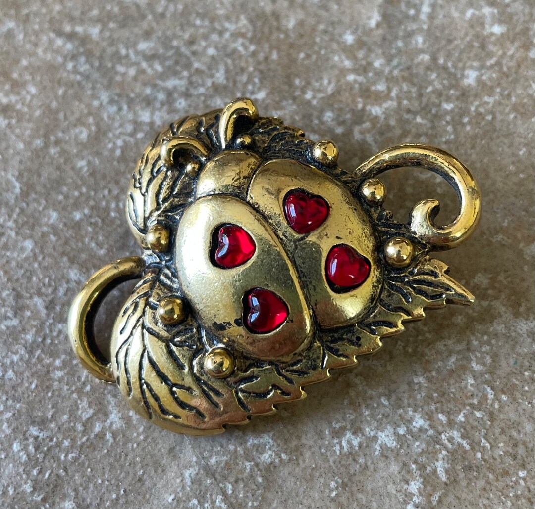Vintage Camco Ladybug Pin, Aged Gold Tone, Red Heart Spotted Wings ...