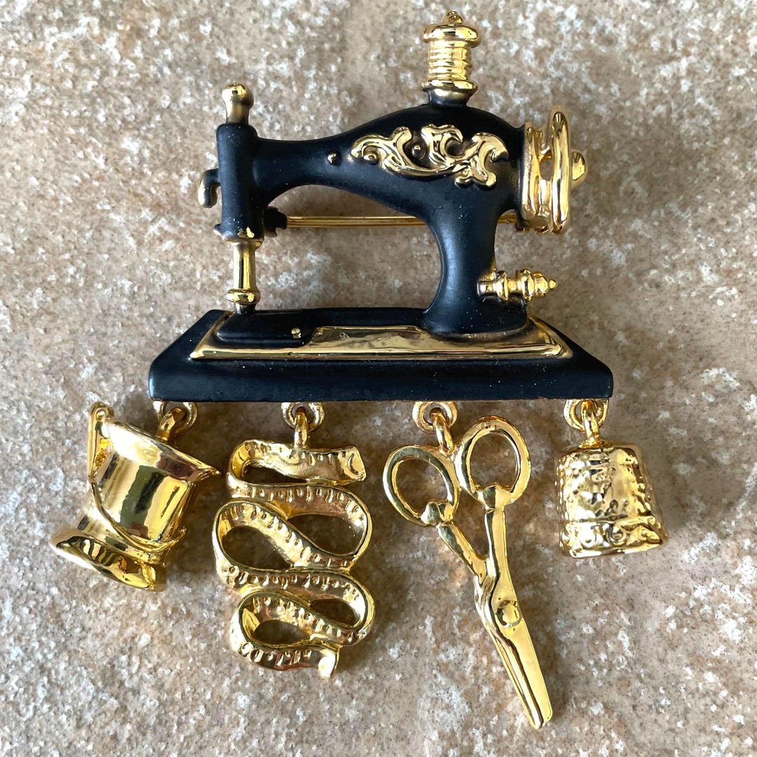 Danecraft Black Enameled Antique Sewing Machine Brooch #20 - Etsy