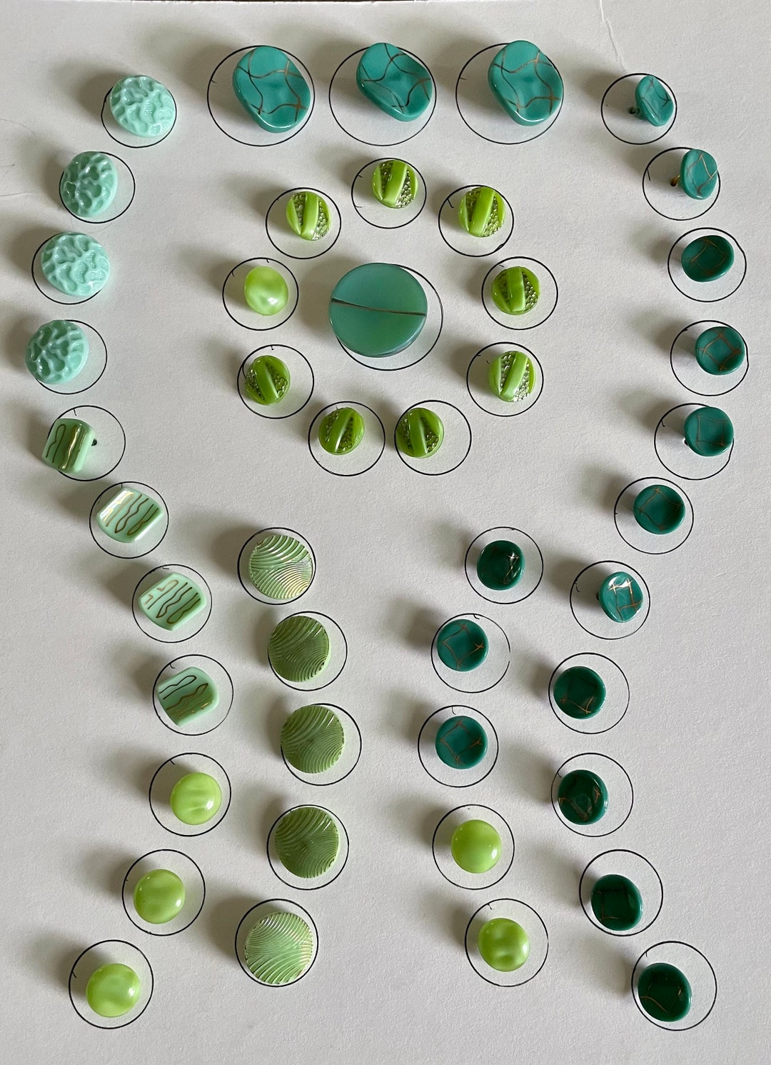 Vintage Green Glass Buttons, 45 Total Pieces, Instant Collection, Round ...