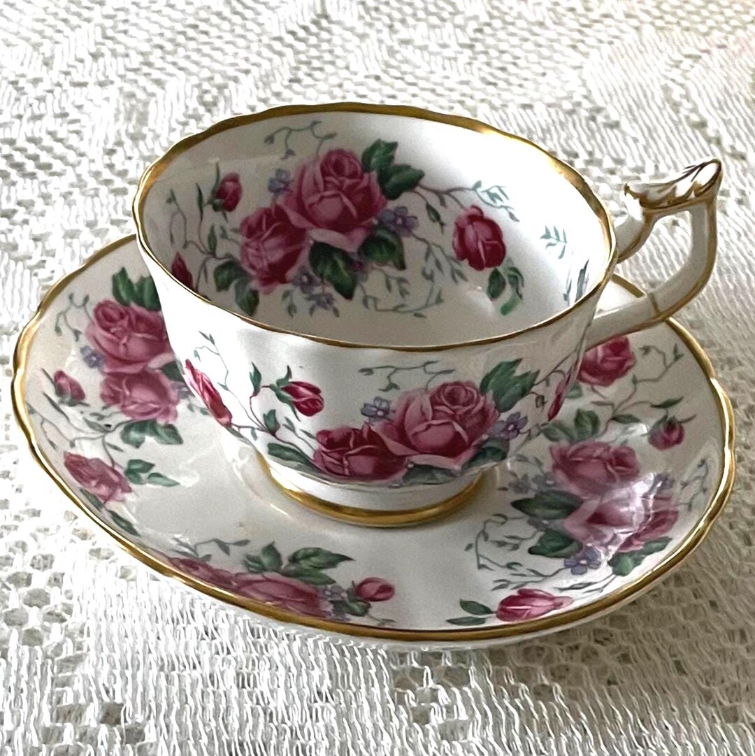 Royal Chelsea Fine Bone China Tea Set: Pink Roses With Blue Flowers ...