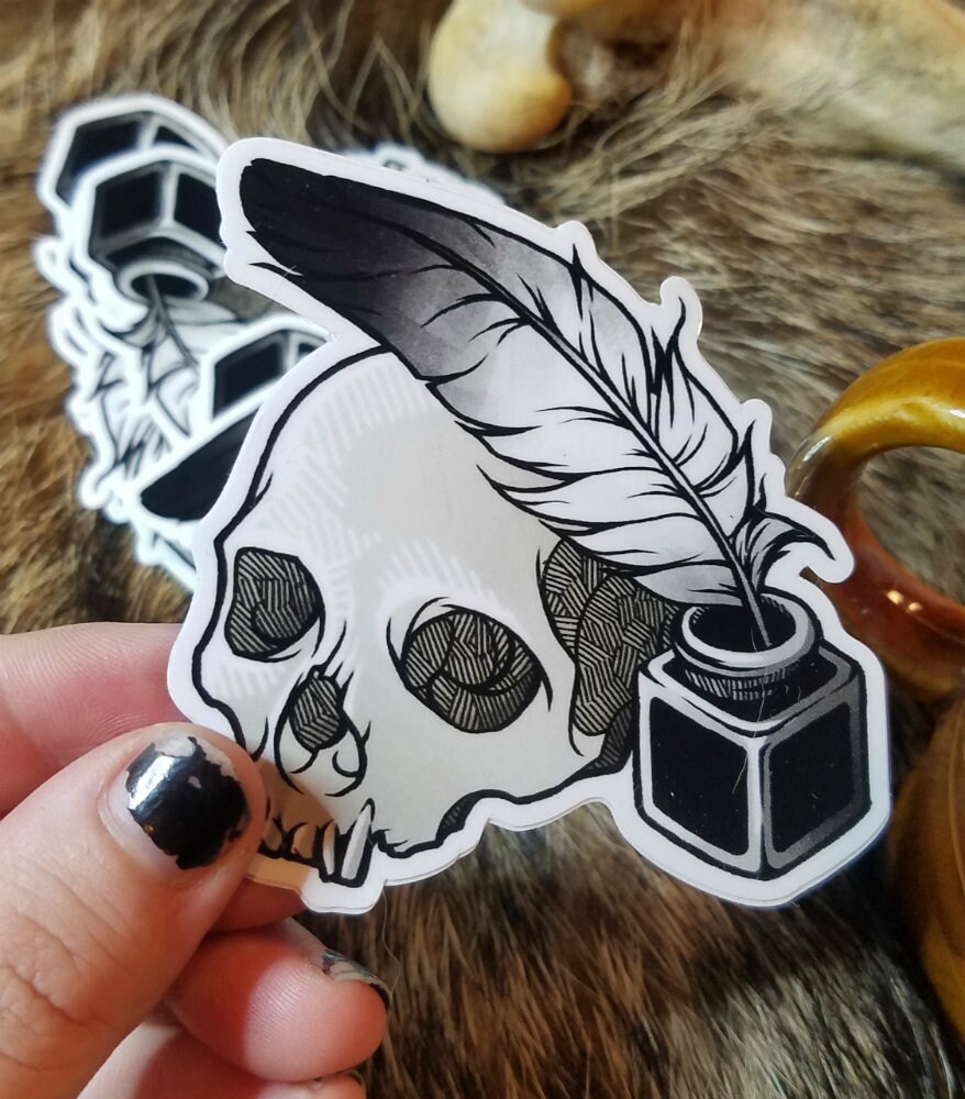 Skull & Inkwell Vinyl Sticker - Etsy