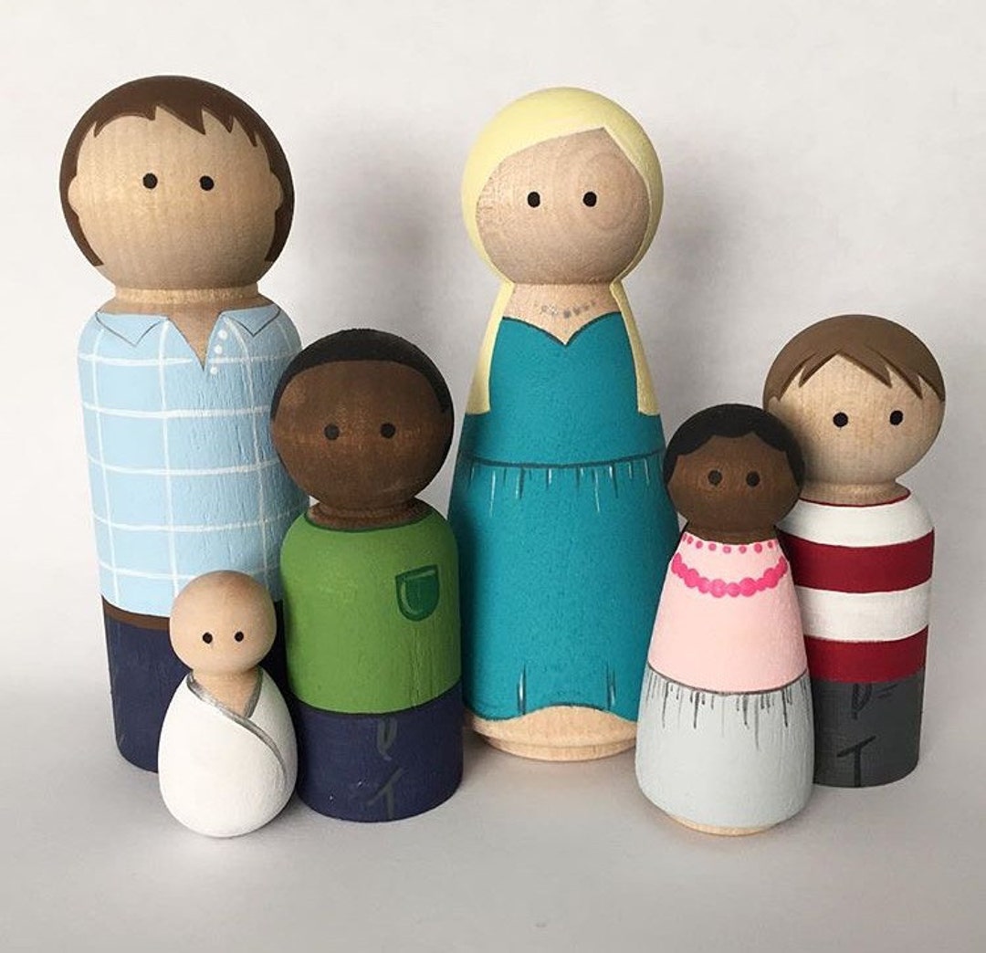 Family of Six - Custom Hand-painted Peg Doll - Etsy