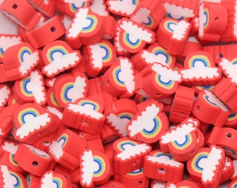 Rainbow and Cloud Polymer Clay Beads, Rainbow Cane Beads, Cloud Cane ...