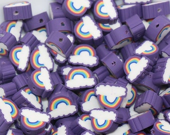 Rainbow and Cloud Polymer Clay Beads, Rainbow Cane Beads, Cloud Cane ...