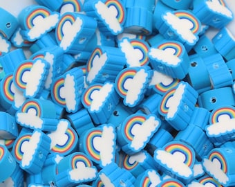 Rainbow and Cloud Polymer Clay Beads, Rainbow Cane Beads, Cloud Cane ...
