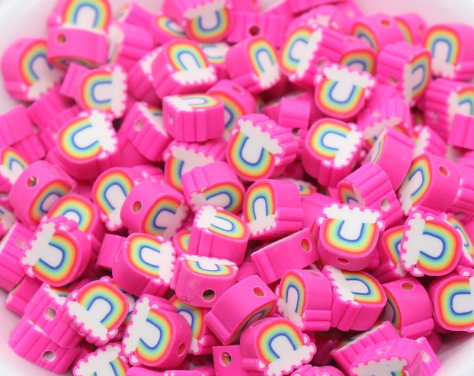 Rainbow and Cloud Polymer Clay Beads, Rainbow Cane Beads, Cloud Cane ...