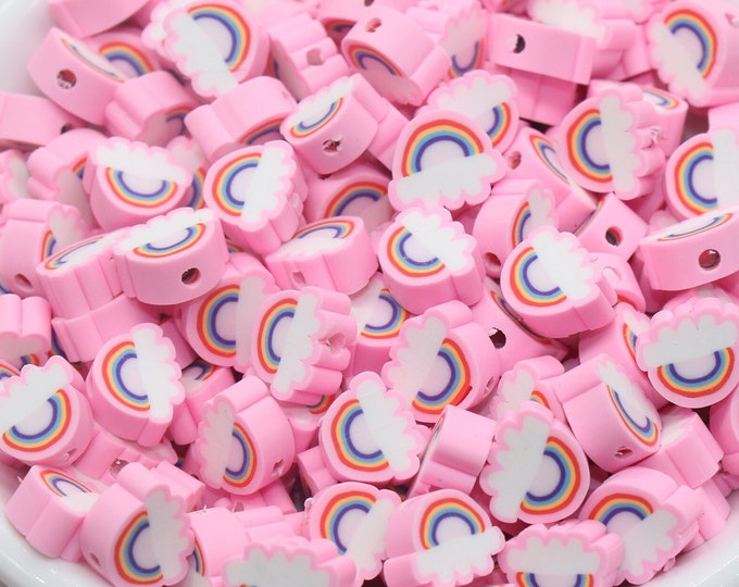 Rainbow and Cloud Polymer Clay Beads, Rainbow Cane Beads, Cloud Cane ...