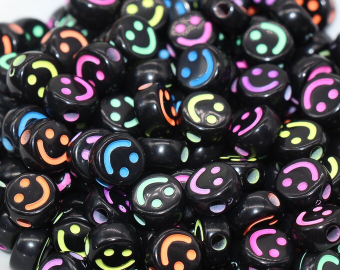 200pcs of 6x10mm Acrylic Colorful Smiley Face Beads,rainbow Multi Color ...
