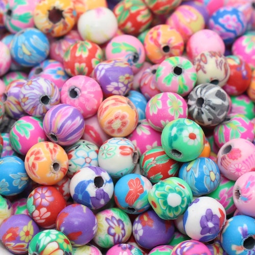 Polymer Clay Beads Assorted Colors Flower Pattern 8mm 20 - Etsy