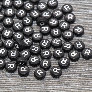Letter R Alphabet Beads, Black Alphabet Letter Beads, Acrylic Black and ...