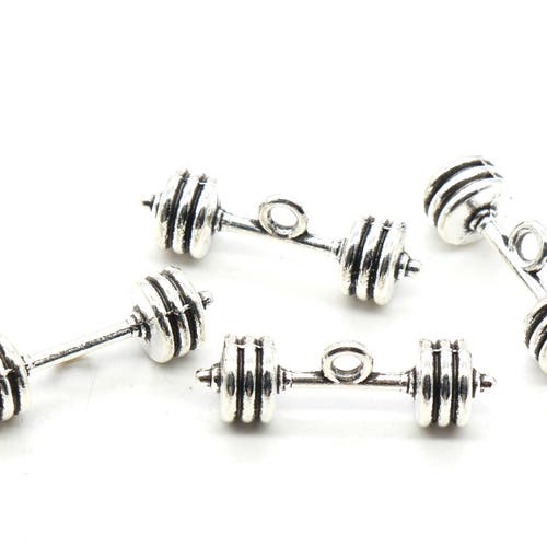 20pcs Barbell Charms 3D Fitness Charm Antique Silver Tone - Etsy