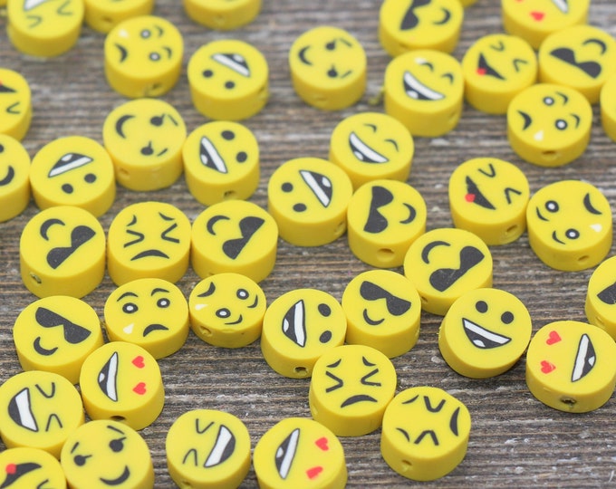 Emoji Polymer Clay Beads, Emoji Fimo Cane Beads, Assorted Emoji Beads ...