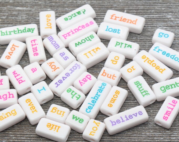 Multicolored Word Beads, Random Word Beads, Acrylic Beads, #716 - Etsy