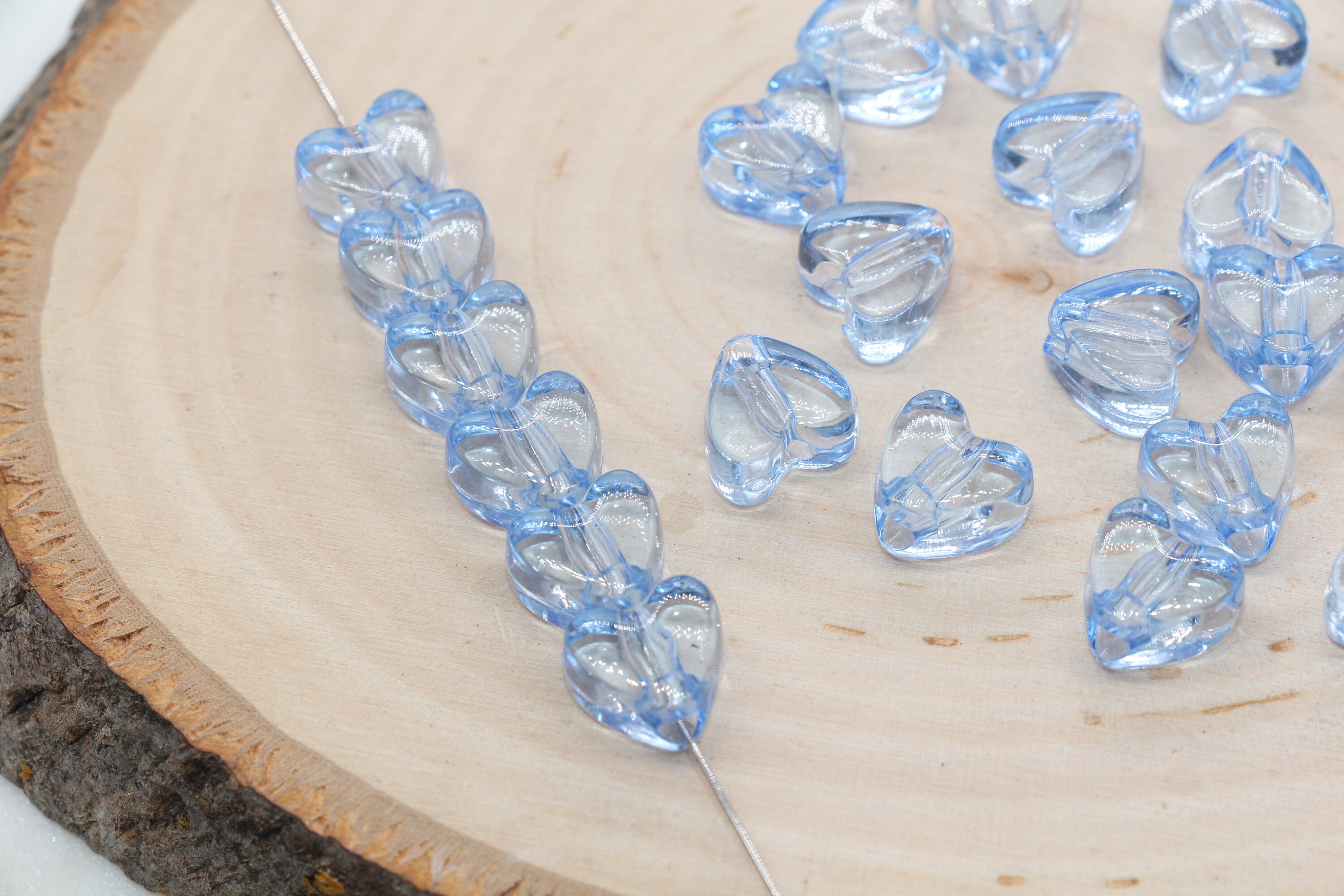 Chunky Blue Heart Beads, Transparent Blue Acrylic Heart Beads, Chunky ...