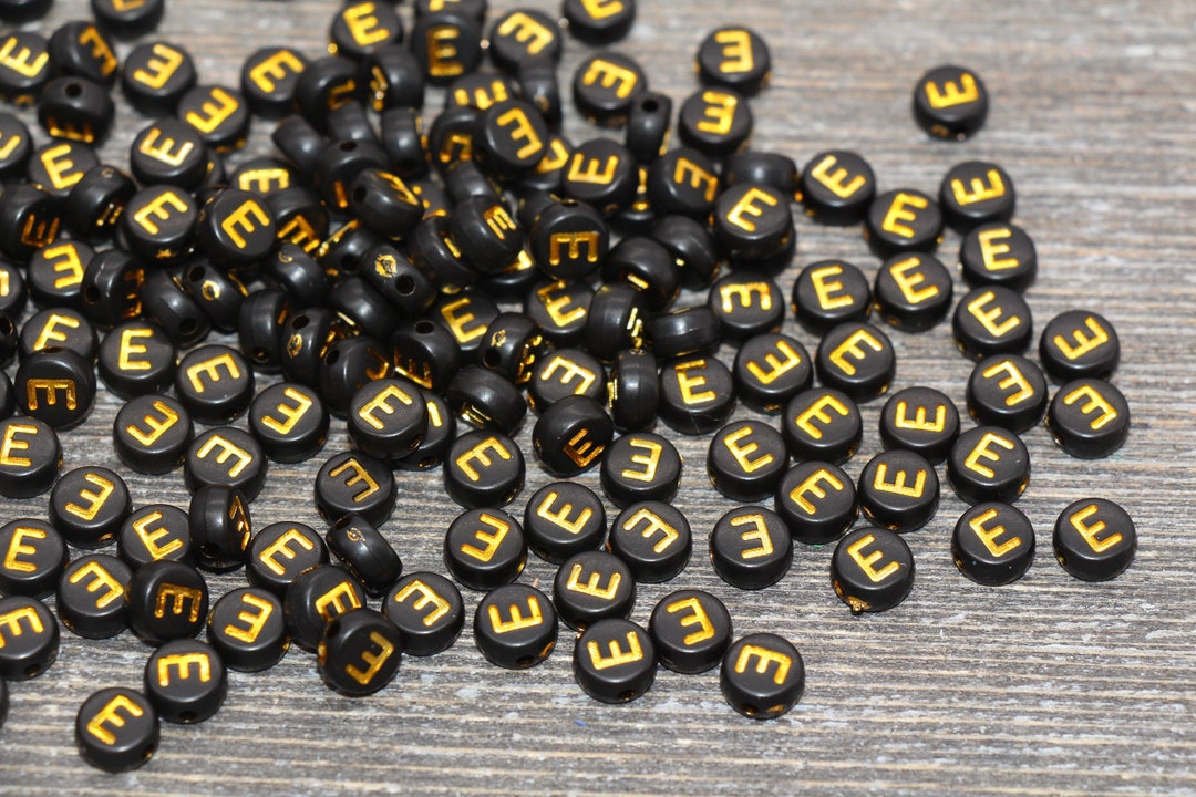 Letter E Beads, Black With Gold Letter E, Individual Letter, Single ...