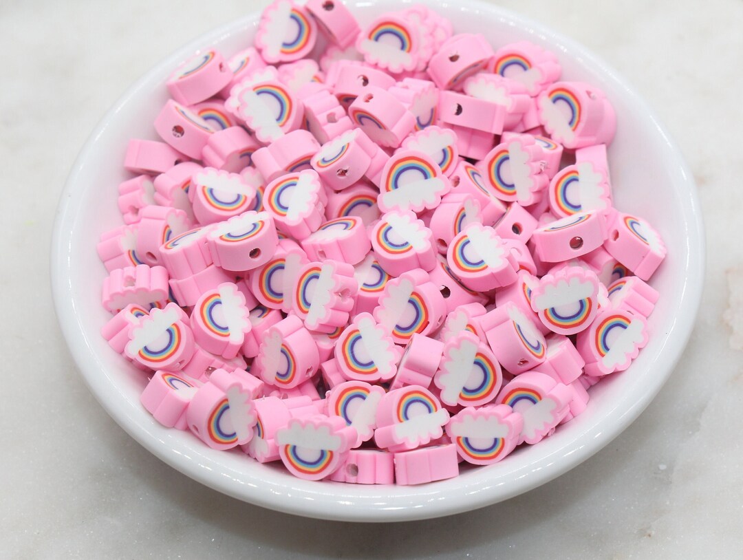 Rainbow and Cloud Polymer Clay Beads, Rainbow Cane Beads, Cloud Cane ...