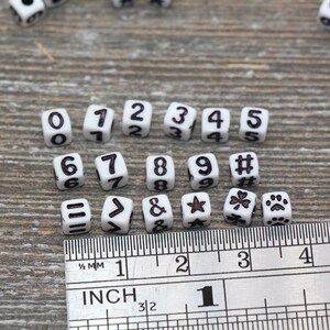 Cube Number Beads, Cube Symbol Beads, White With Black Acrylic Number ...