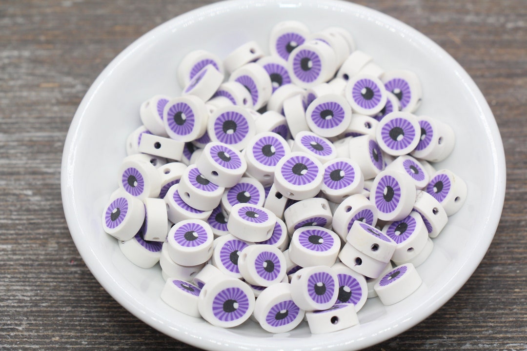 Purple Evil Eye Polymer Clay Beads, Round Evil Eye Fimo Cane Beads ...