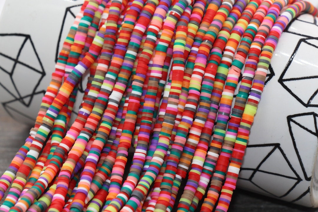 4mm Multicolored Heishi Beads, Multicolored Polymer Clay Disc Beads ...